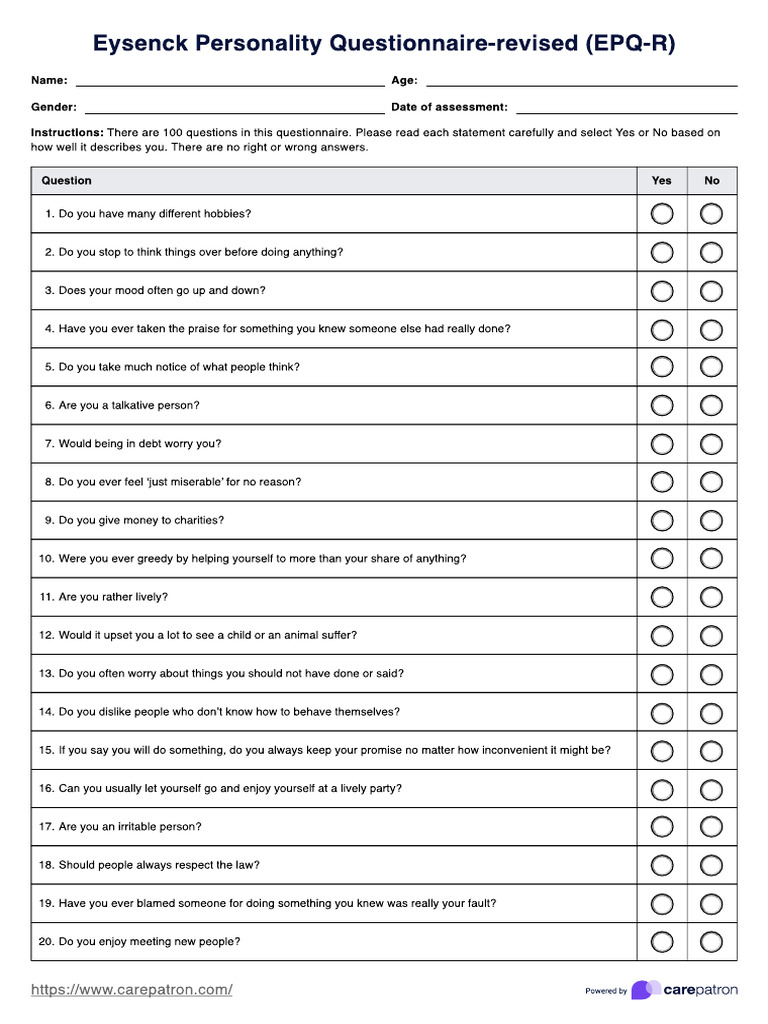 Eysenck Personality Questionnaire Revised Epq r | PDF