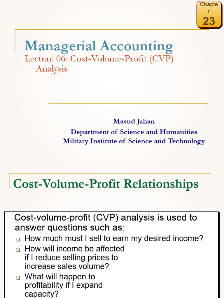 Lec 06- CVP Analysis.pptx | PDF | Financial Accounting | Business Economics