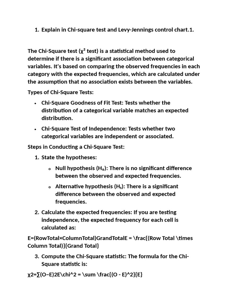Explain in Chi-Square Test and Levy-Jennings Control Chart. | PDF | Chi ...