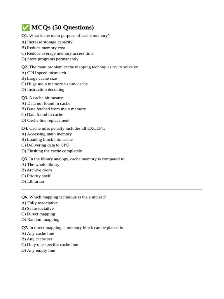 Lec8 COA Sheet | PDF | Cpu Cache | Cache (Computing)