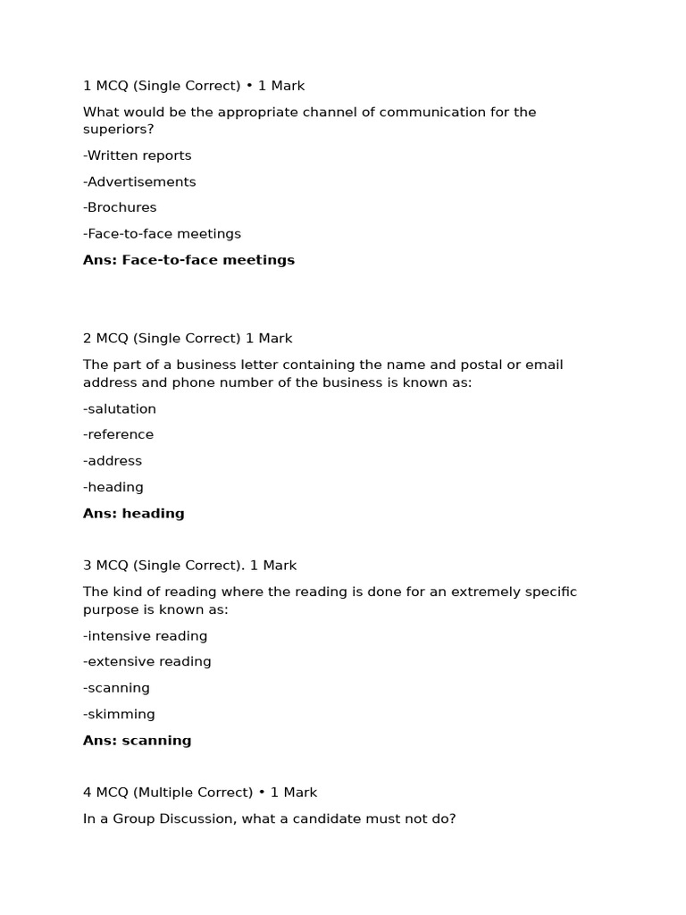 MCQ Business Communication | PDF | Jargon | Multiple Choice
