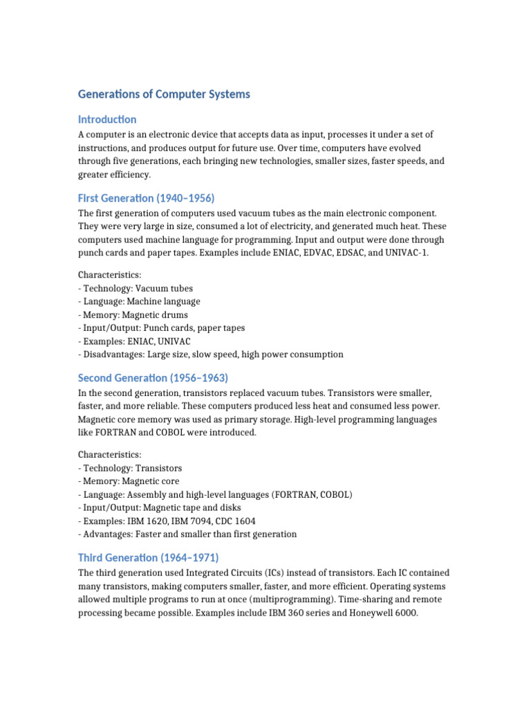 Generations of Computers | PDF | Integrated Circuit | Computer Data Storage
