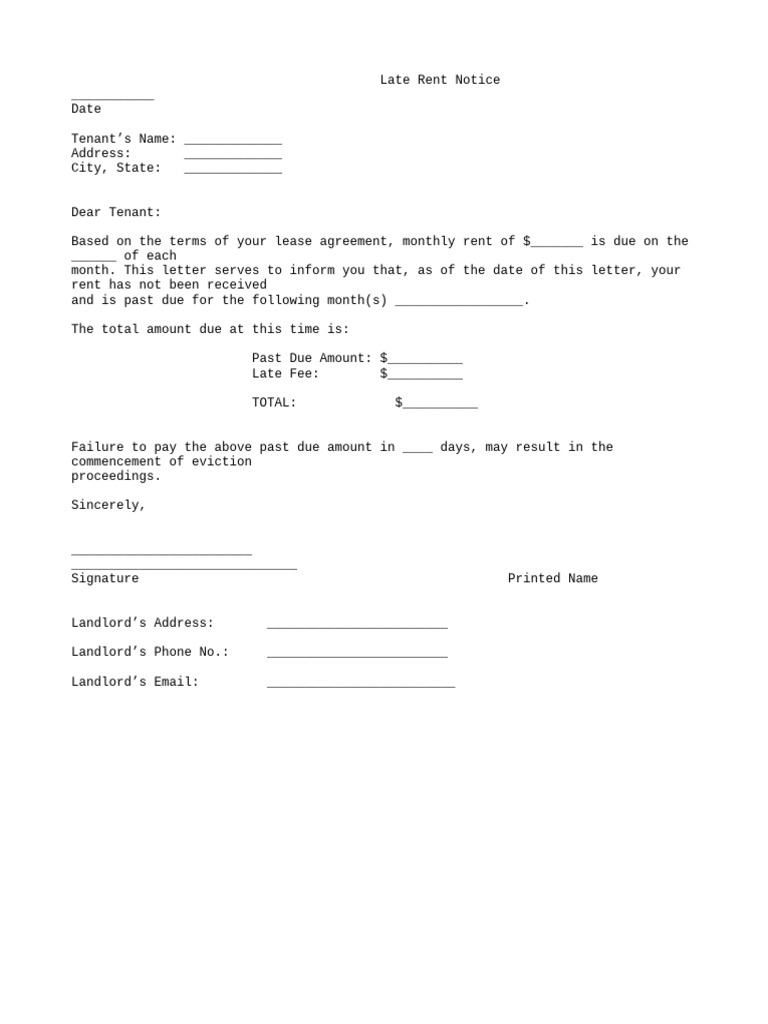 Late Rent Notice Template | PDF
