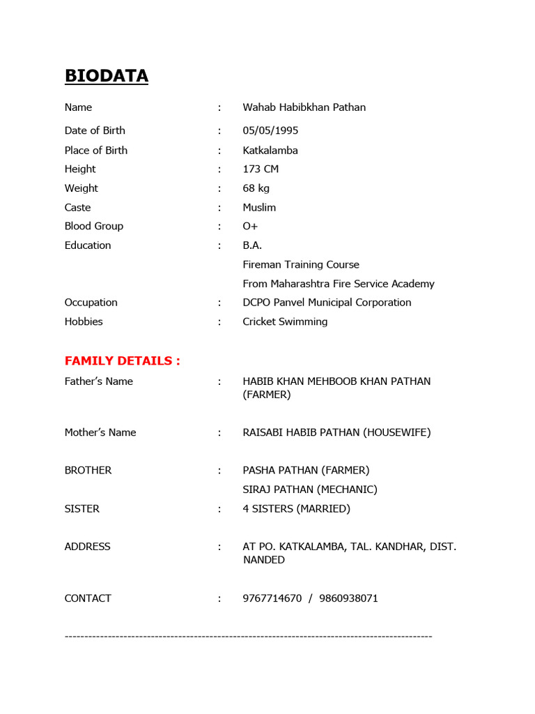Pathan Biodata 1 | PDF