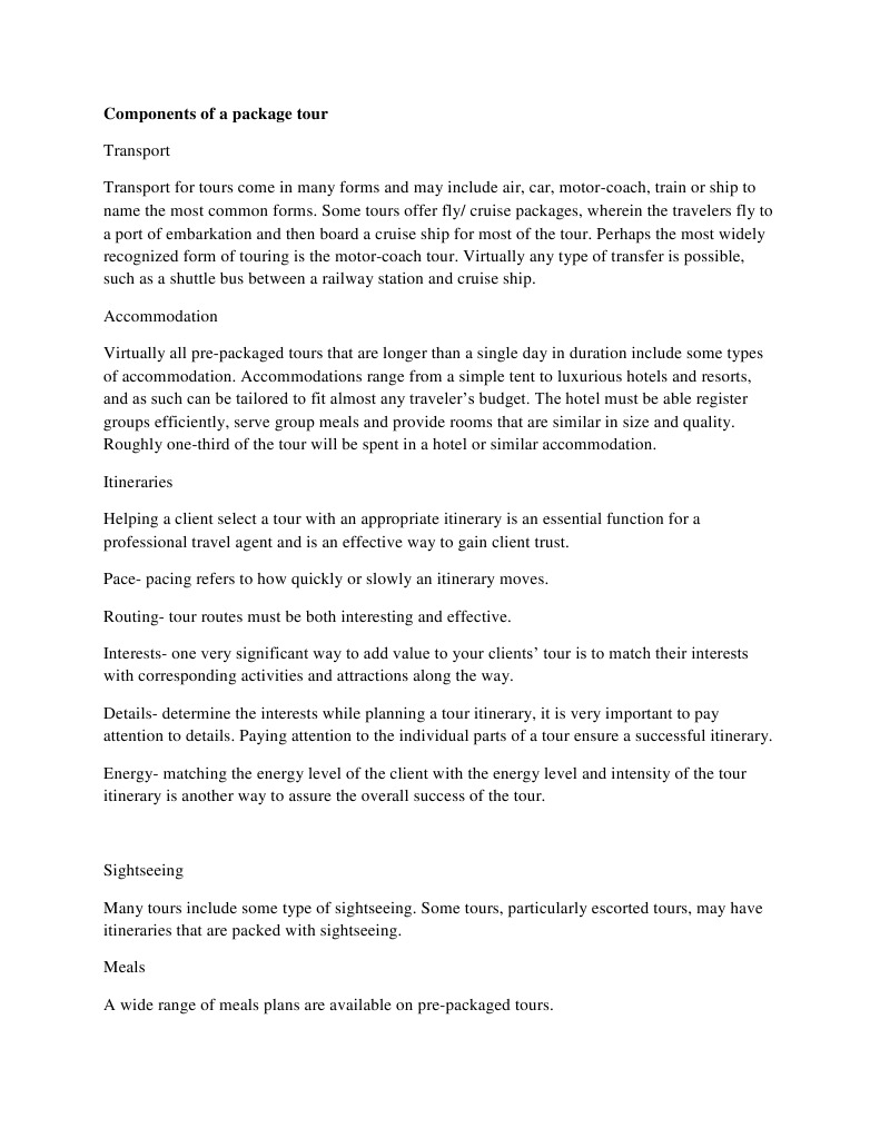 Components of a Package Tour | PDF