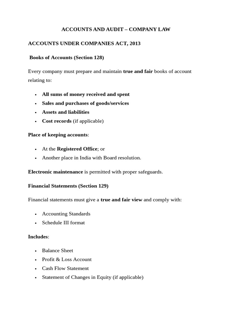 Company Law: Accounts & Audit Guide | PDF | Audit | Balance Sheet