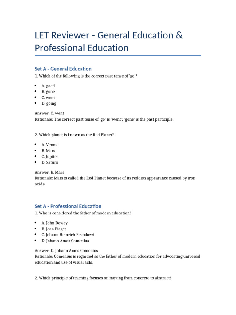 LET Reviewer: General & Professional Education | PDF