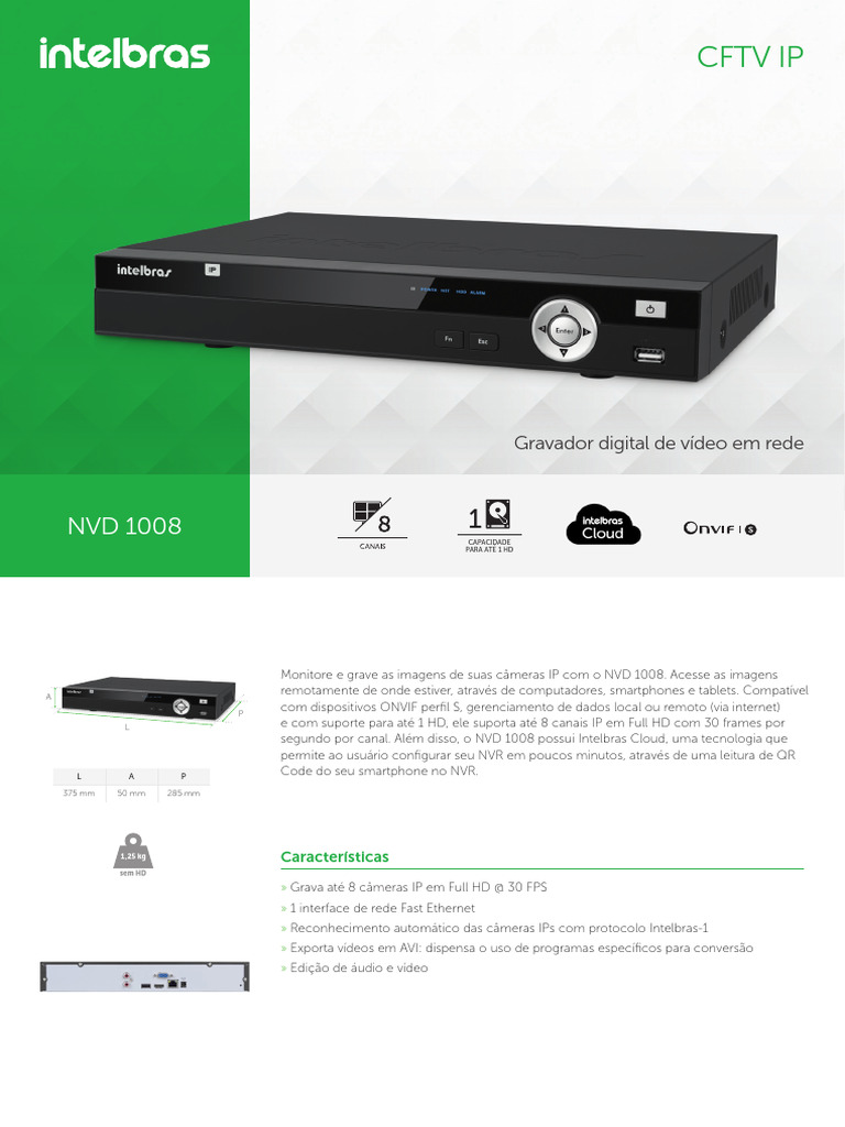 NVD 1008: Gravação de Câmeras IP Full HD | PDF | Endereço de IP | Drive ...