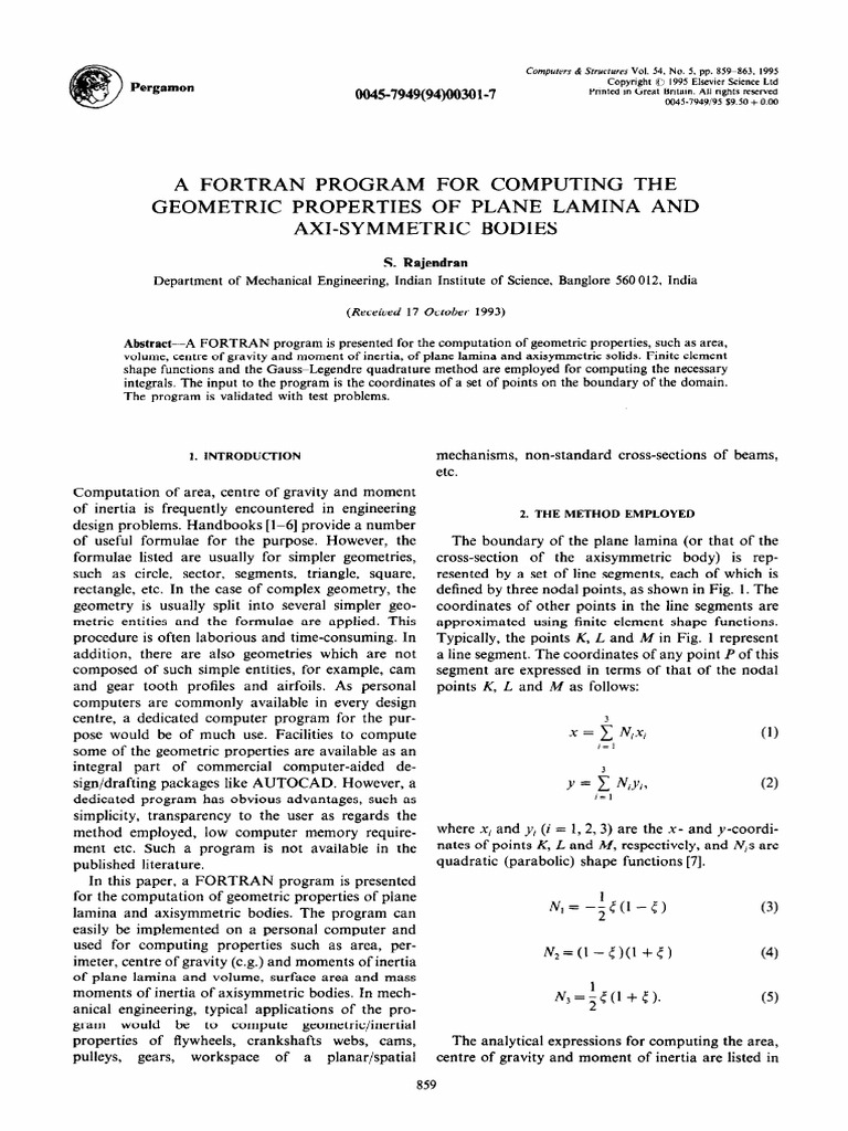 A Fortran Program for Computing the Geometric Properties of Plane Lamina and Axi-symmetric ...