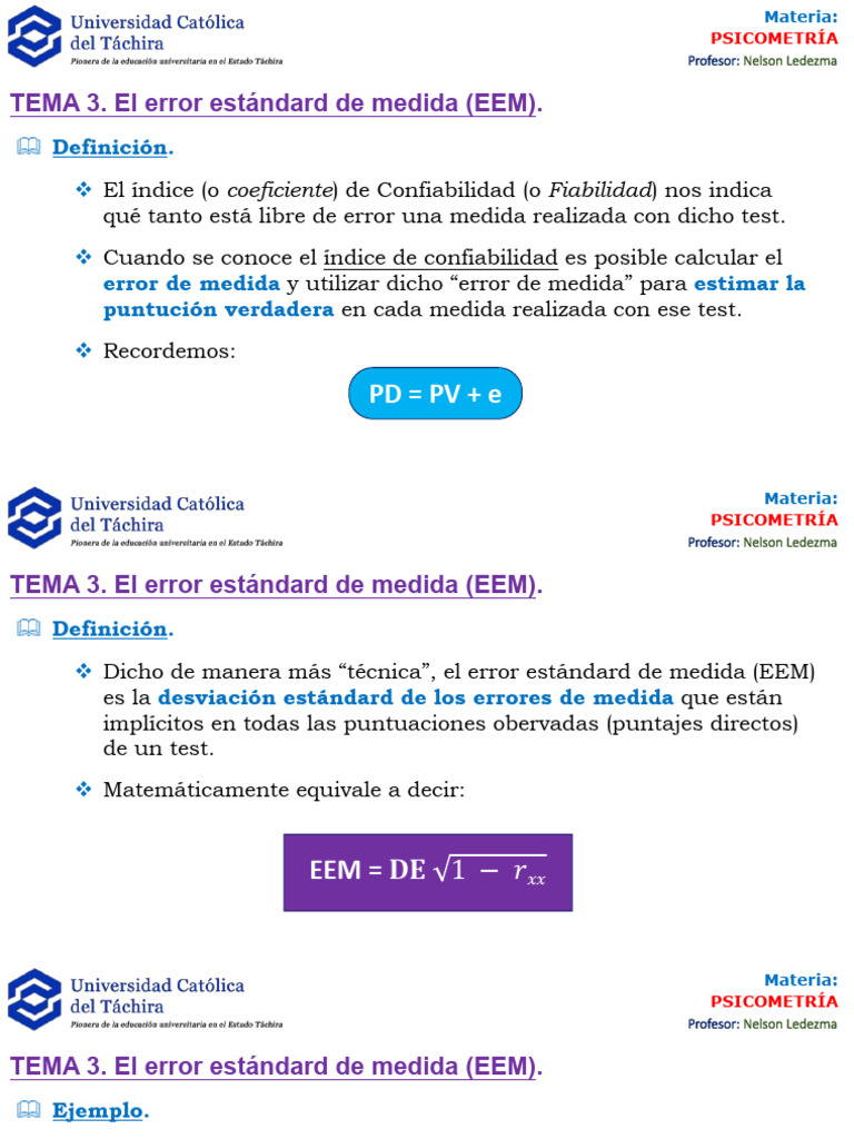 PSICOMETRÍA Tema 3 - El Error Estandard de Medida - EMM | PDF | Error ...