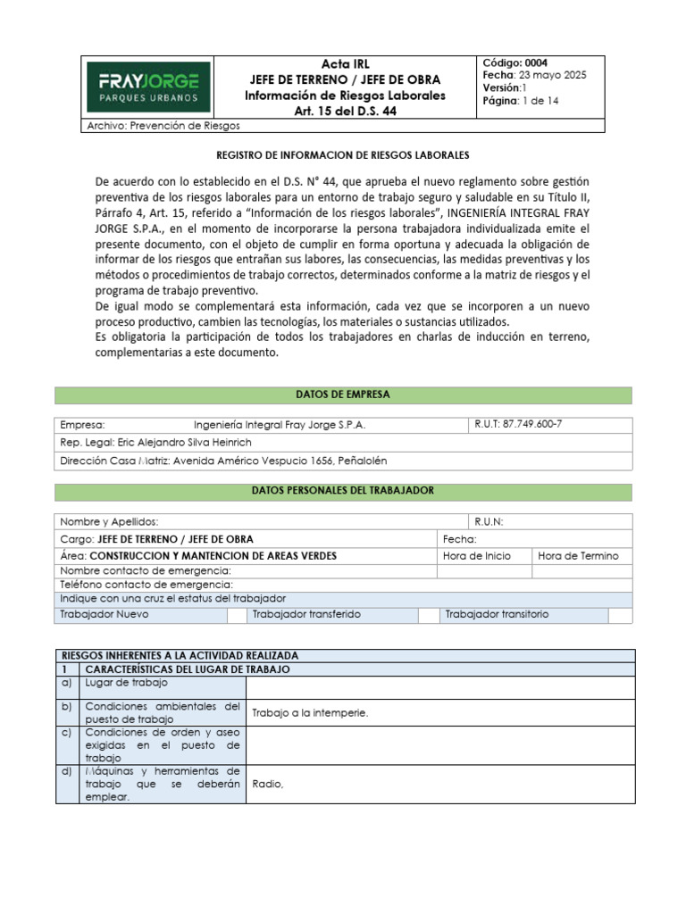 0004 Irl Jefe de Terreno-Jefe de Obra | PDF