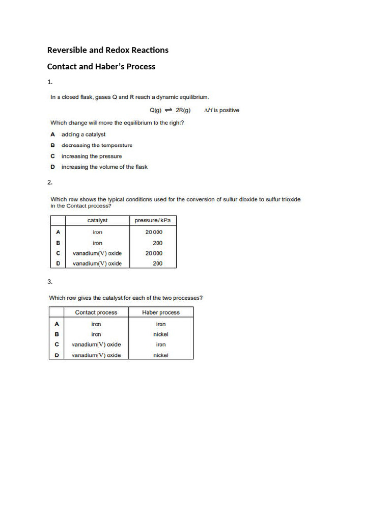 Reversible and Redox Reactions | PDF