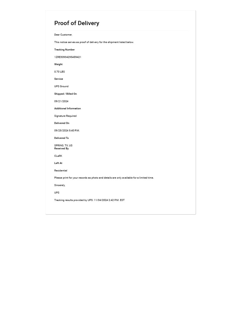 UPS Proof of Delivery Notice | PDF