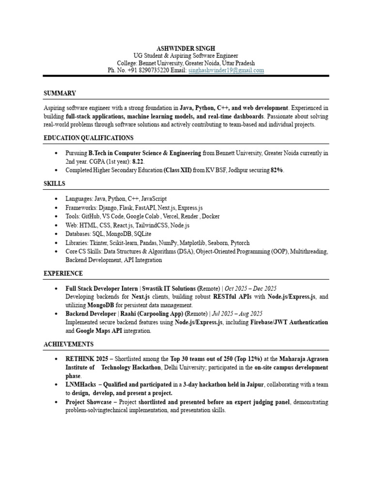 Ashwinder Singh | PDF | Object Oriented Programming | Computing