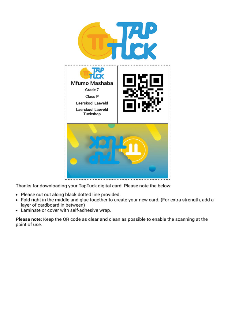 TapTuck Digital Card Instructions | PDF