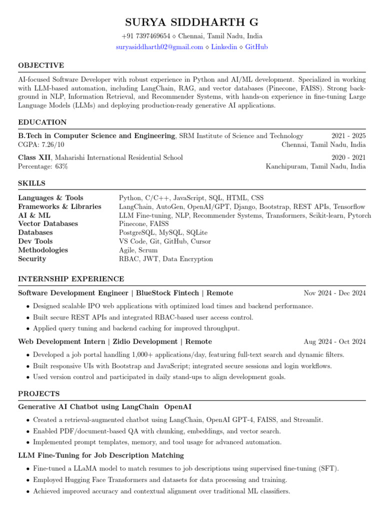 Surya Developer Resume | PDF | Artificial Intelligence | Intelligence ...