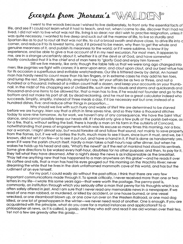Thoreau Excerpts From Walden | PDF
