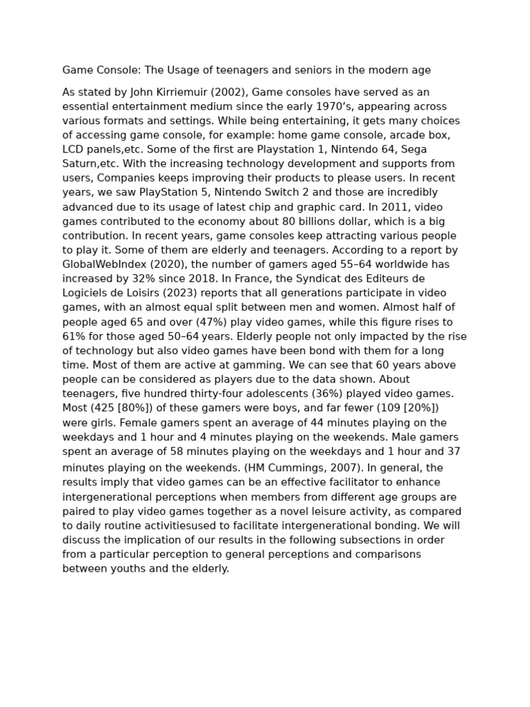 Teenagers and Seniors in Gaming Today | PDF | Video Game Consoles ...
