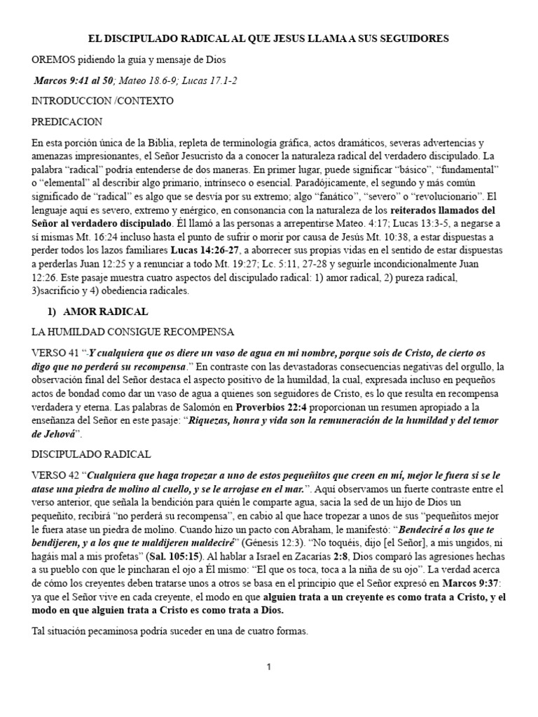 Predicacion Discipulado Radical Marcos 9 Del 41 Al 50 | PDF | sal ...