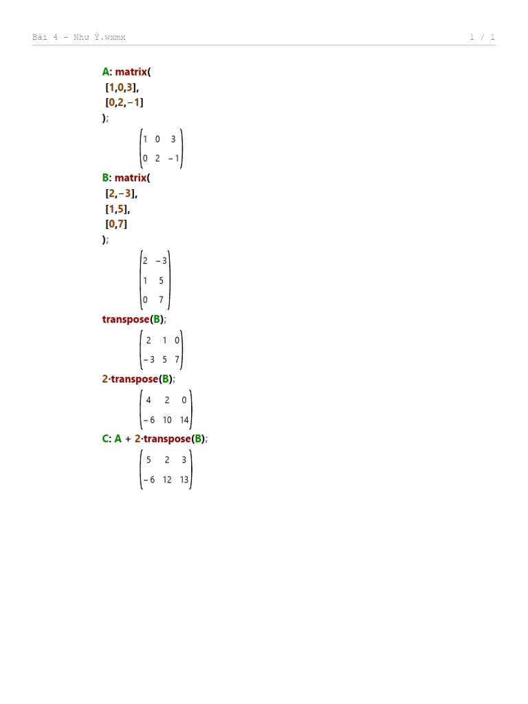 Matrix Operations and Transpose Calculations | PDF