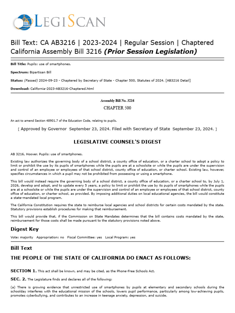 Assembly Bill 3216 | PDF | Bill (Law) | Cyberbullying