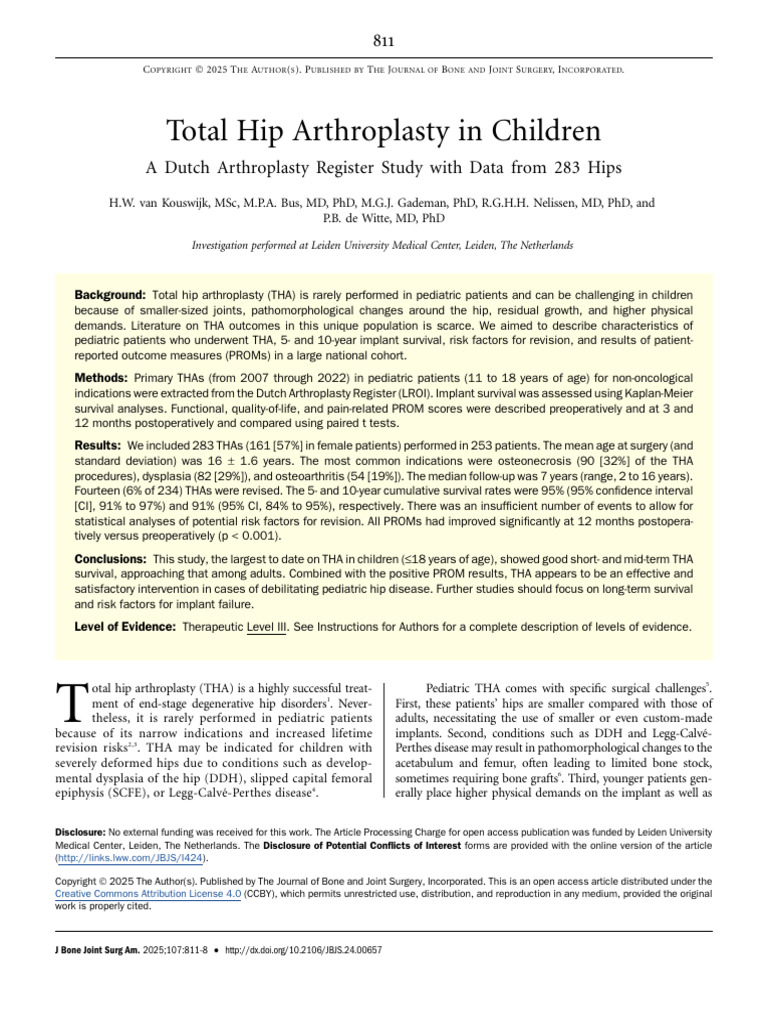 Pediatric Total Hip Arthroplasty Outcomes | PDF | Medical Specialties ...
