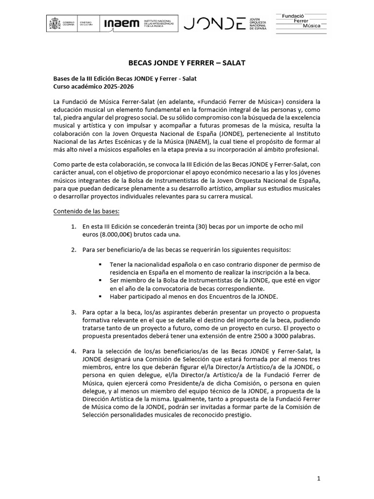 Becas JONDE y Ferrer-Salat 2025-2026 | PDF | Beca