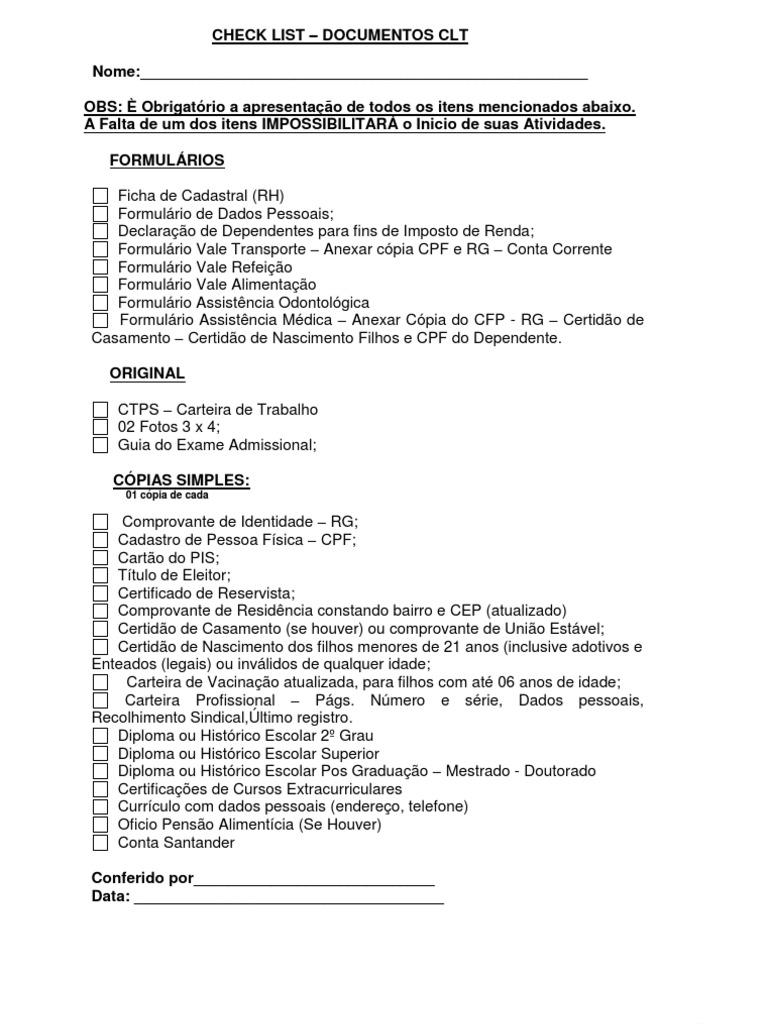 Check List Documentos CLT | PDF