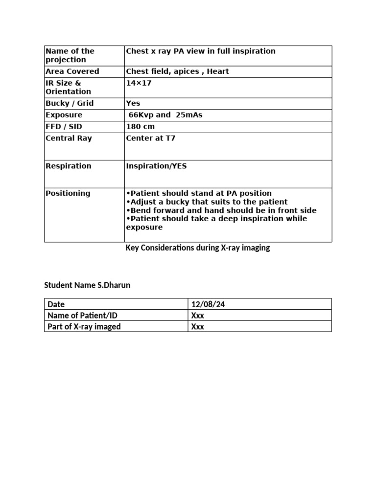 Chest X-Ray PA View Guidelines | PDF