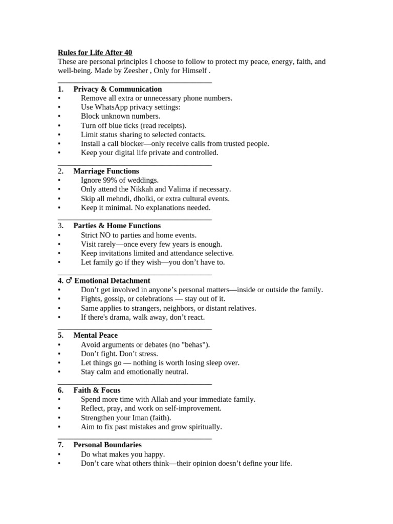 Life Rules for Peace After 40 | PDF