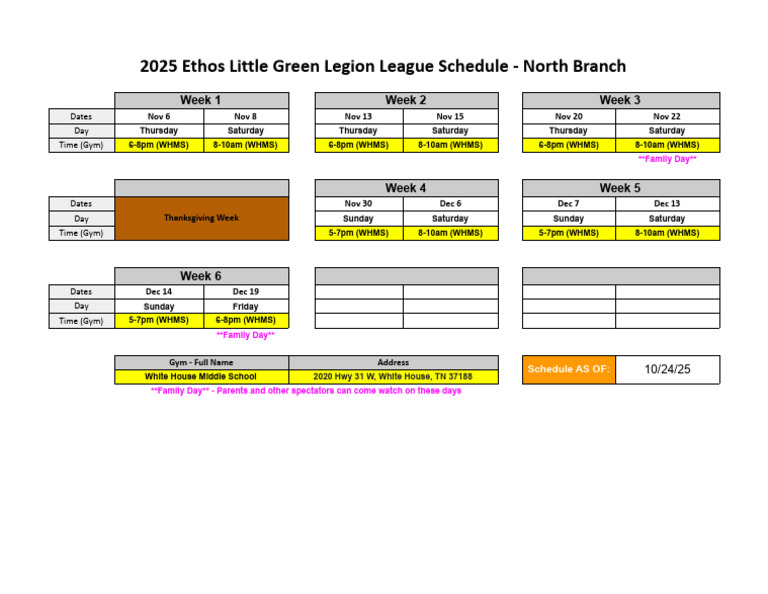 2025 Little Green Legion Schedule | PDF