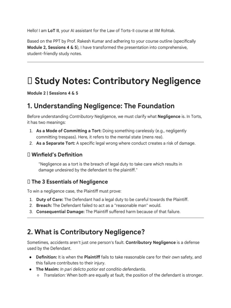 Contributory Negligence | PDF | Negligence | Contributory Negligence