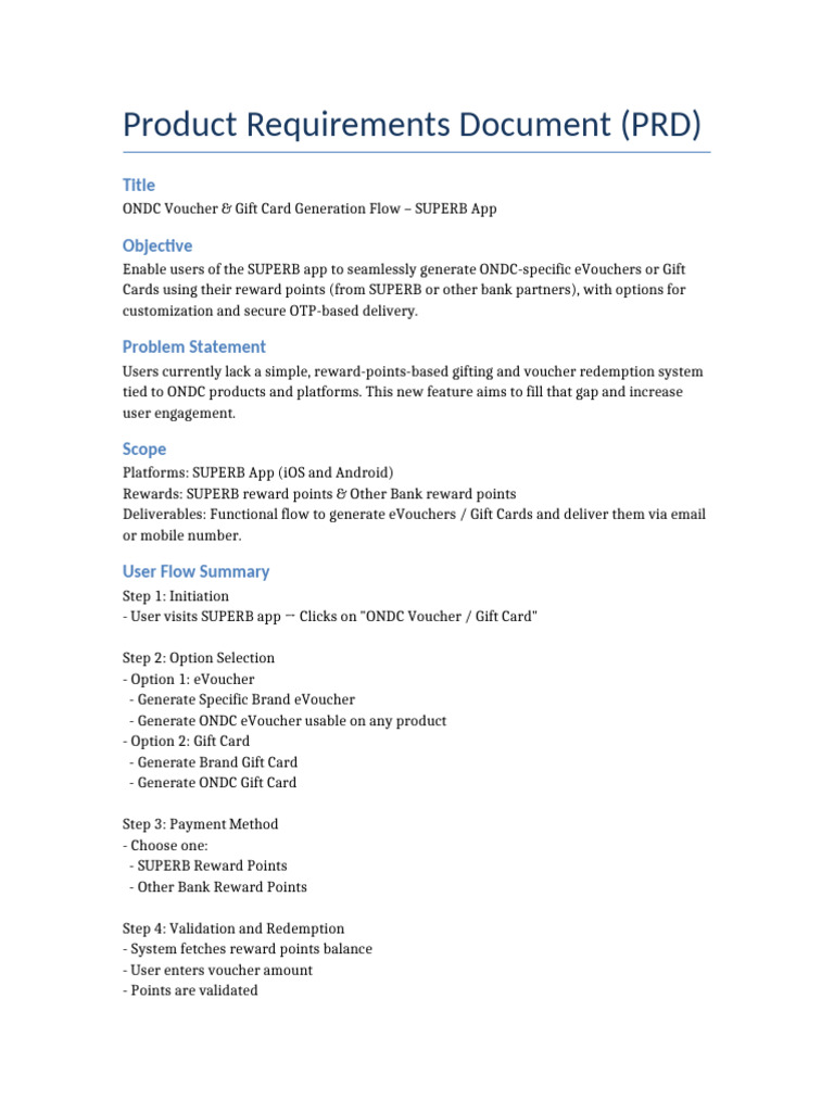 ONDC Voucher PRD | PDF | Voucher | Gift Card