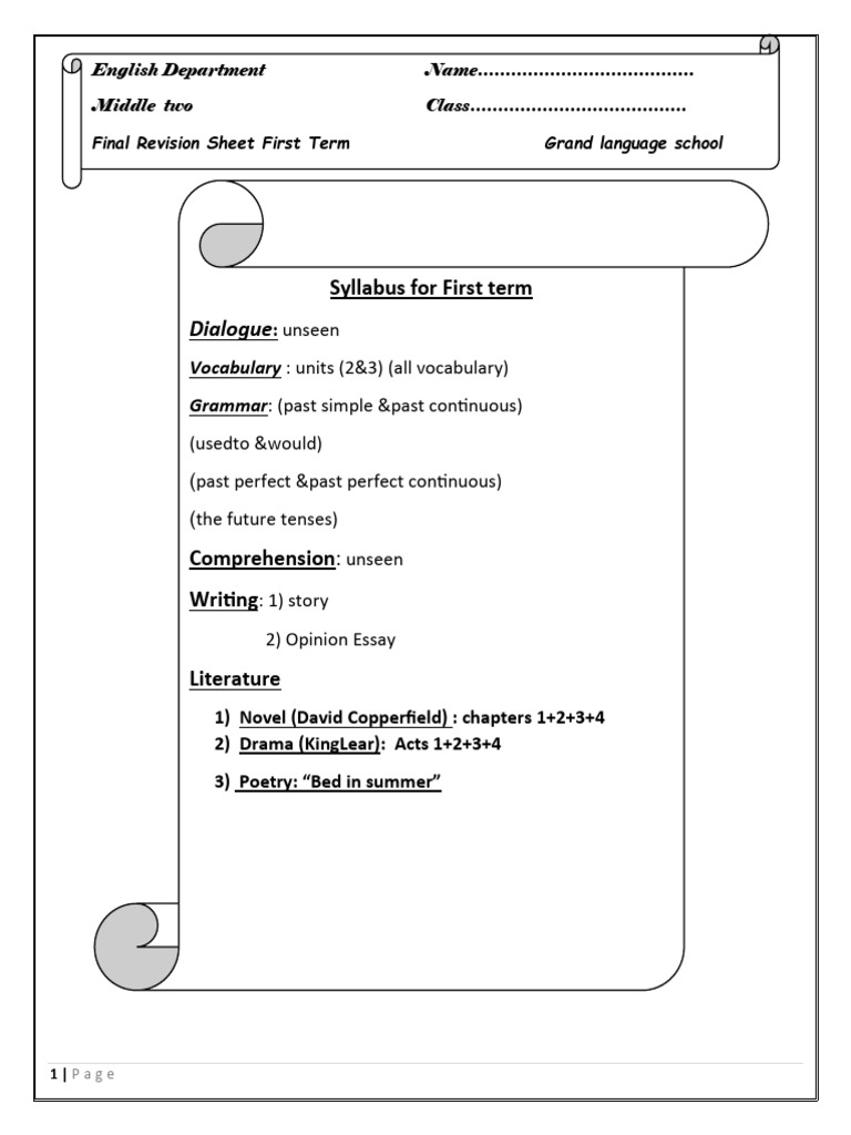 First Term English Revision Guide | PDF | King Lear