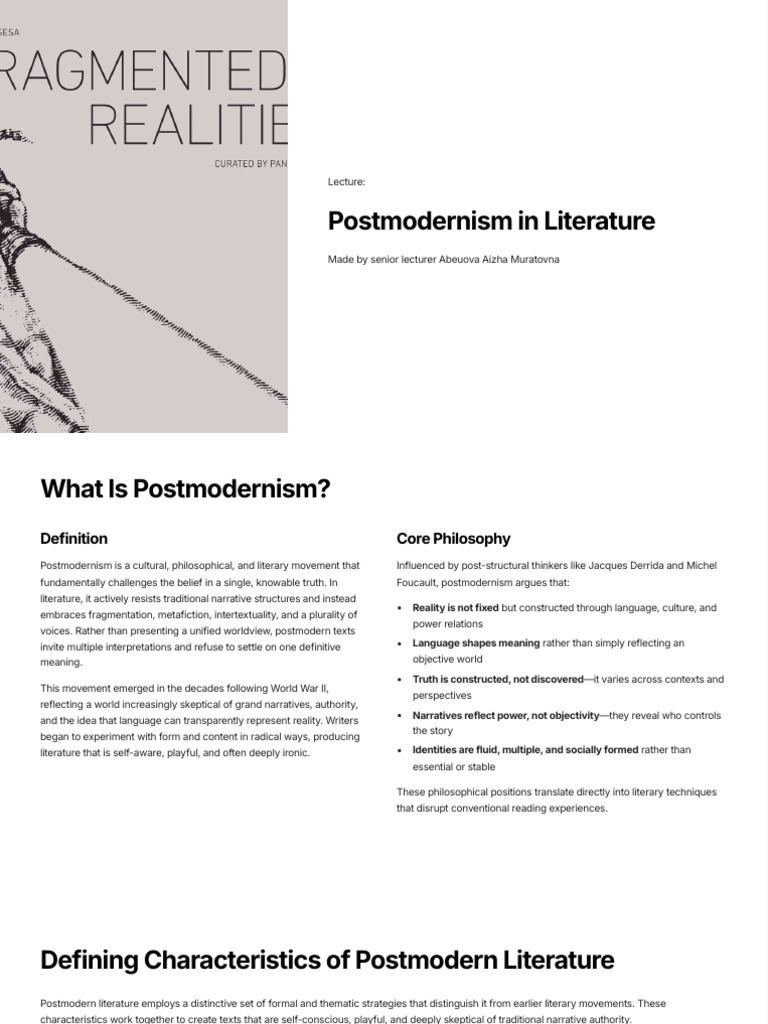 Postmodernism in Literature | PDF | Postmodernism | Postmodern Literature