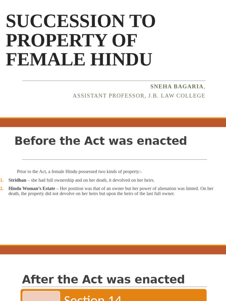 Female Hindu Property Succession Laws | PDF | Inheritance | Property