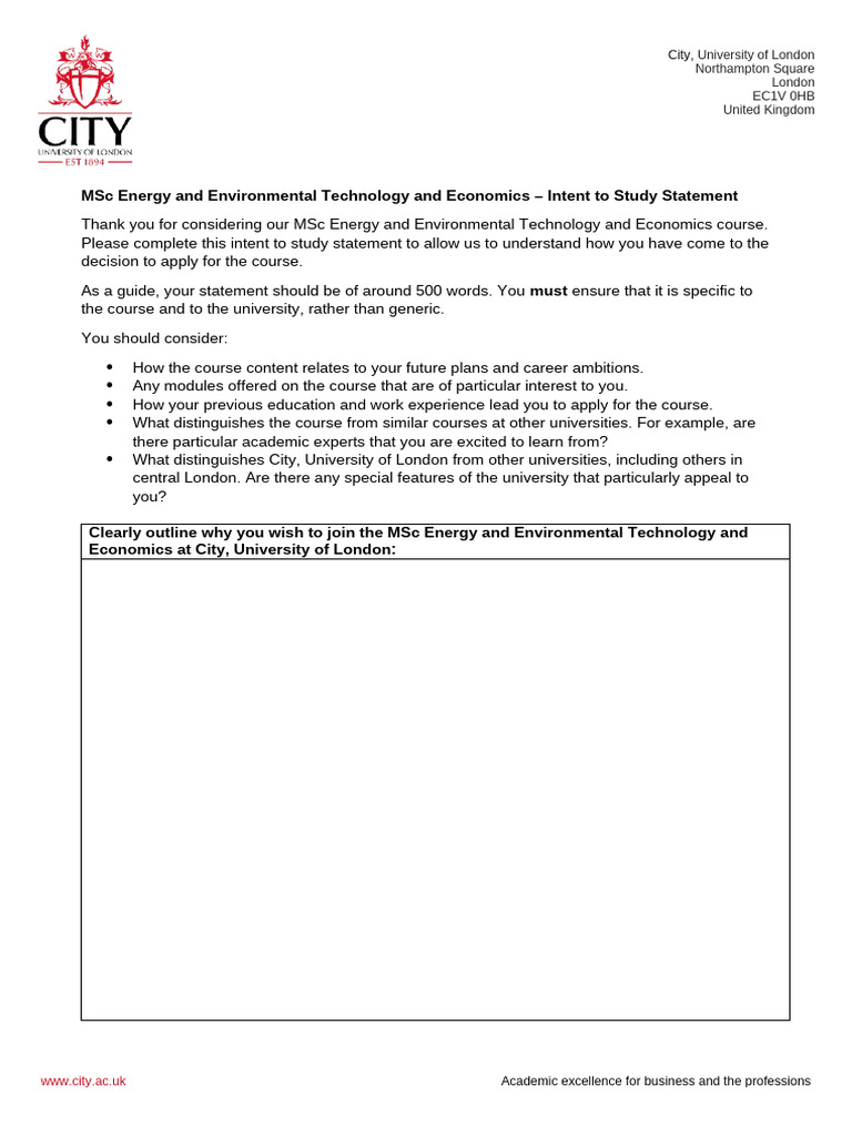 MSc Energy and Environmental Technology and Economics Intent to Study ...