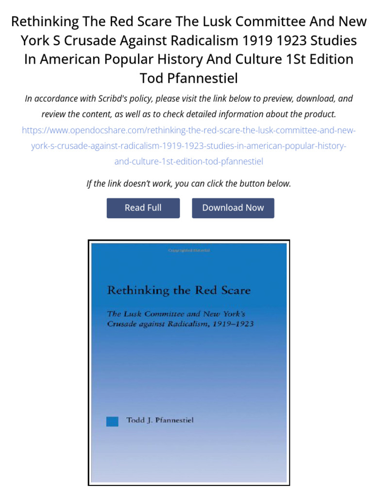 Rethinking the Red Scare The Lusk Committee and New York s Crusade ...