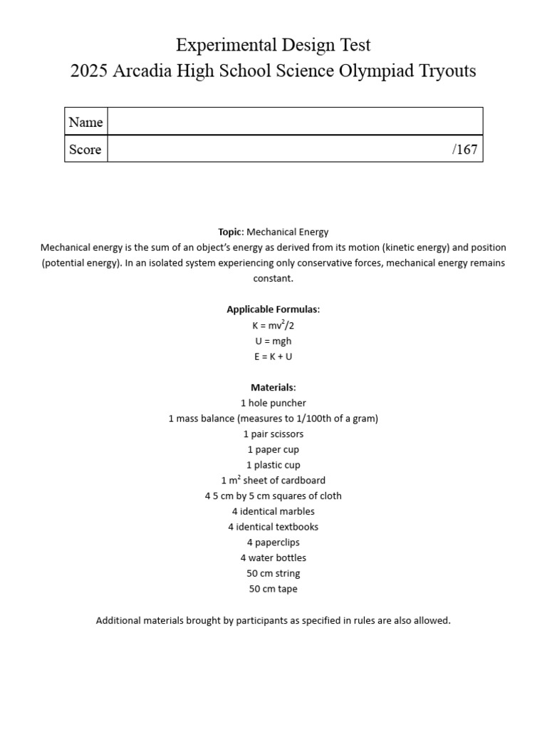 Mechanical Energy Experiment Design Guide | PDF | Design Of Experiments ...