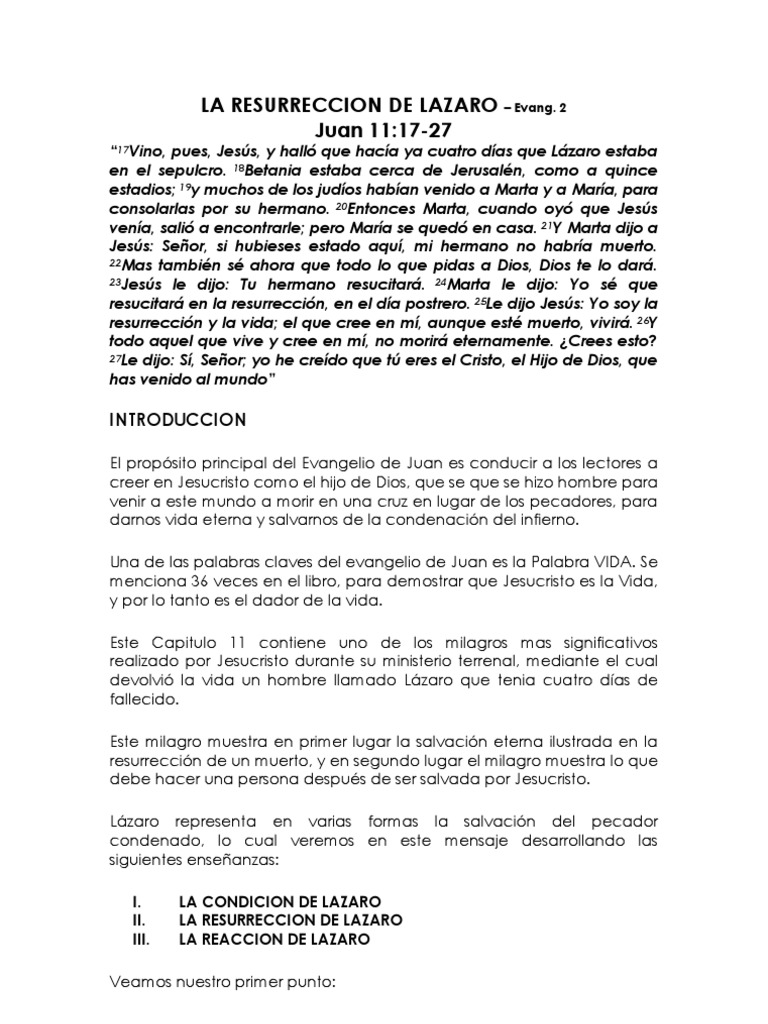 La Resurreccion de Lazaro | PDF | Cristo (título) | La resurrección de ...