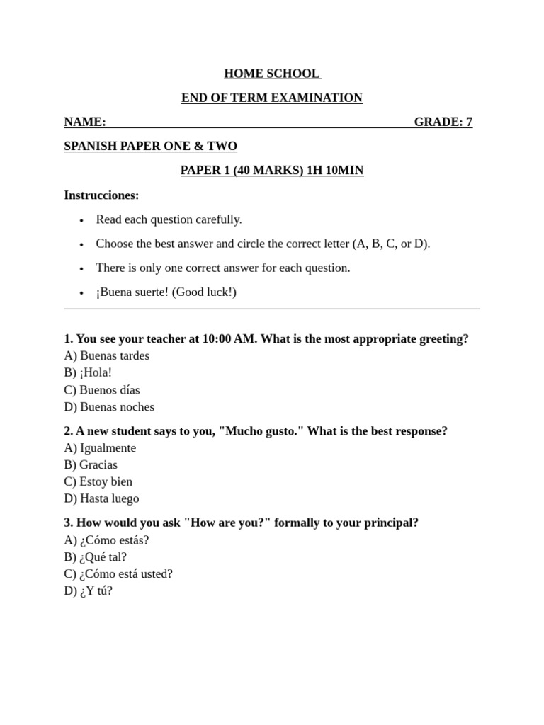Spanish Paper 1&2 | PDF