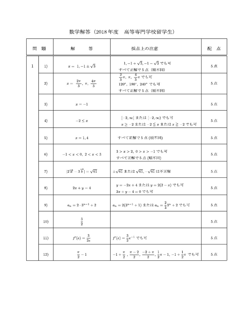 2018 Ko Math Ans | PDF
