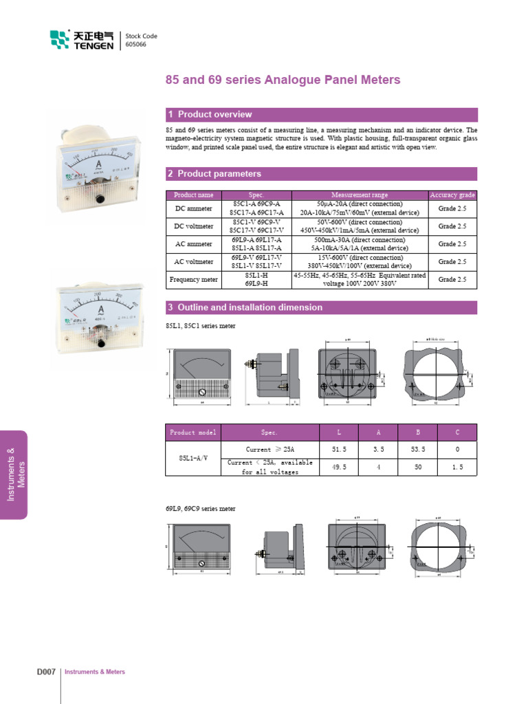 85 and 69 Series Analog Meters Overview | PDF | Electronic Engineering ...