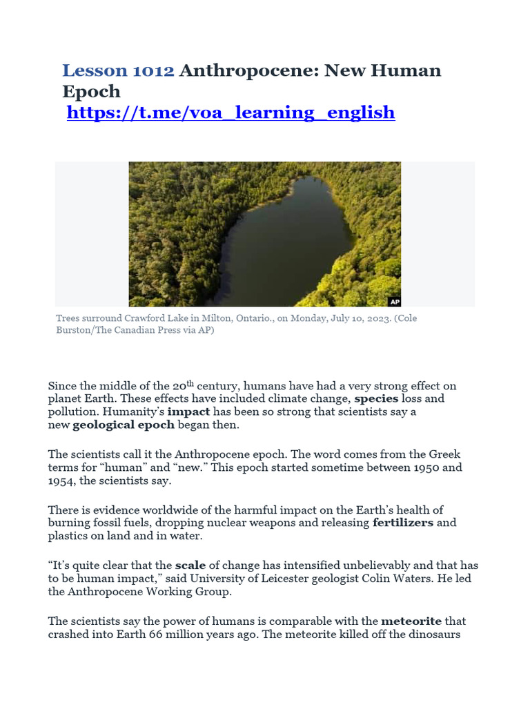 Understanding the Anthropocene Epoch | PDF | Anthropocene | Geologic ...