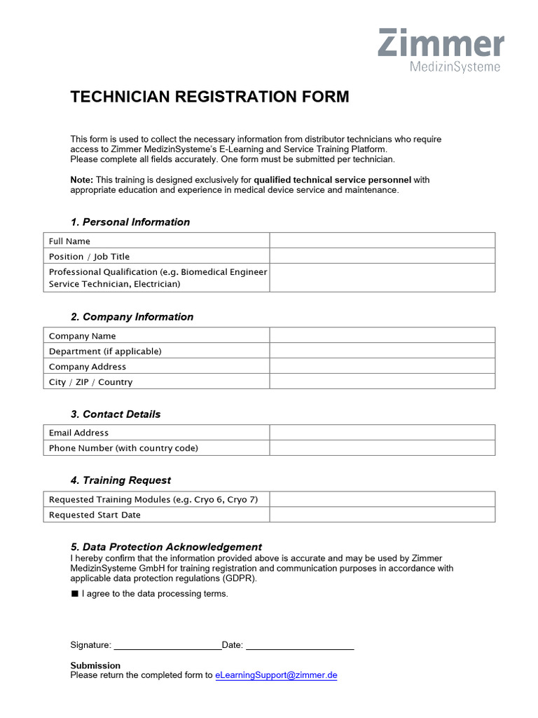 Technician Registration for E-Learning | PDF