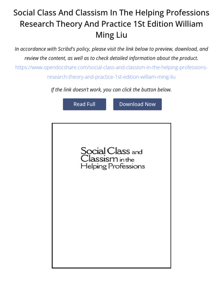 Social Class and Classism in the Helping Professions Research Theory ...
