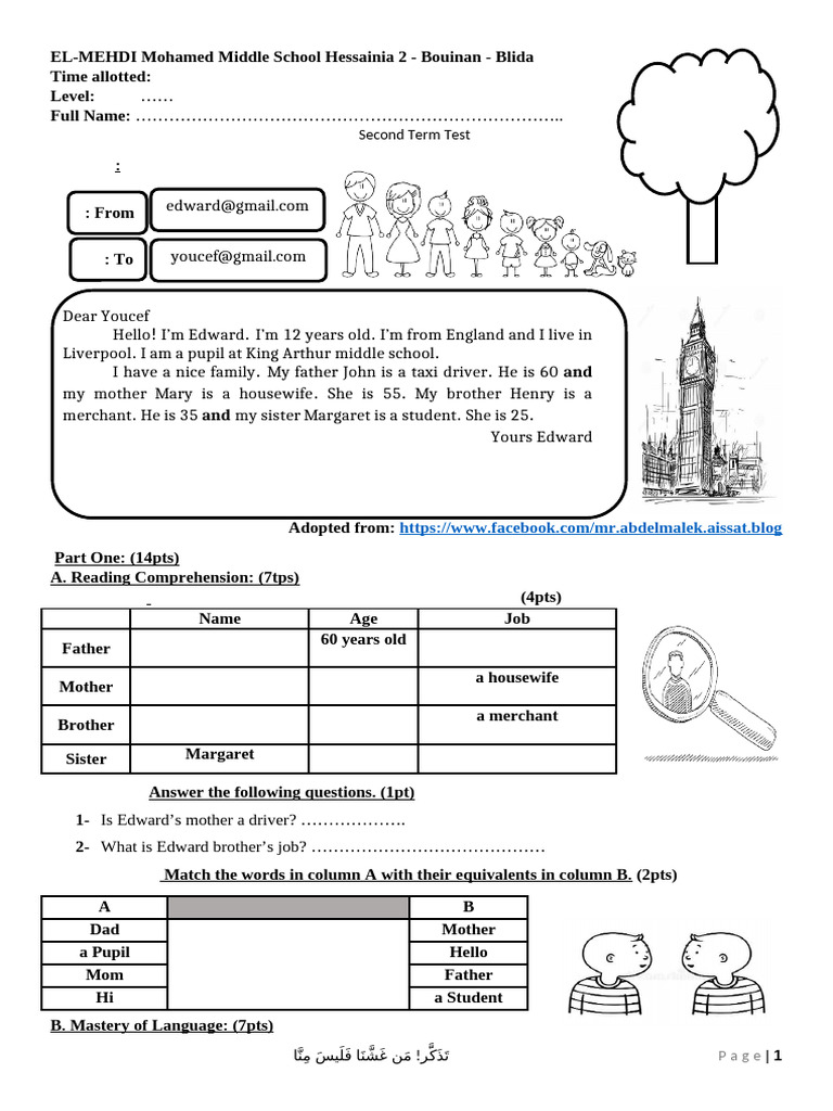 1 Ms Family Test 2022-2023 + Typical Answer | PDF | Human Communication ...