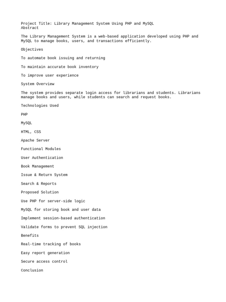 Project Plan B - Library Management System Using PHP and MySQL | PDF