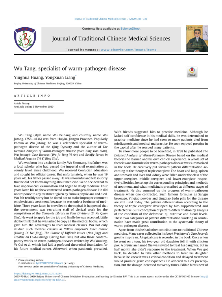 Wu Tang Specialist of Warm-pathogen Disease | PDF | Traditional Chinese ...
