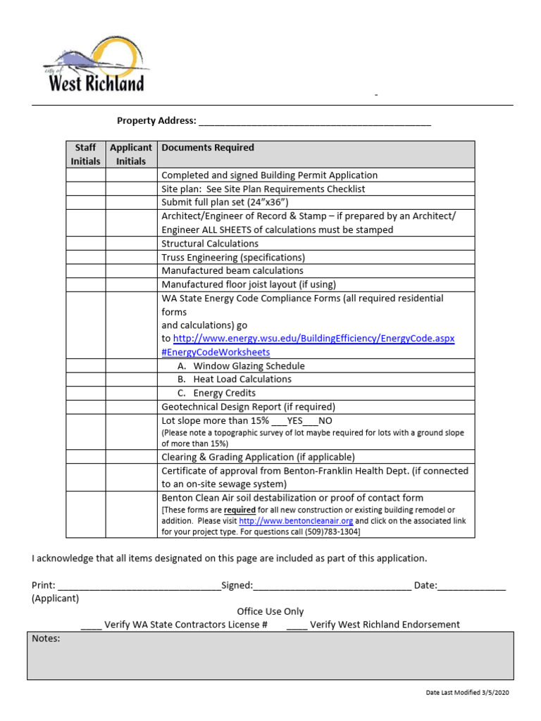 Residential Building Permit Checklist | PDF | Roof | Wound